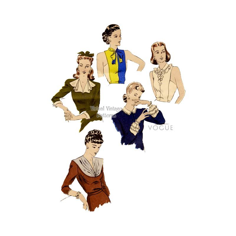 1940s Sewing Pattern Vogue 9616, Collars, Cuffs, and Dickey Patterns